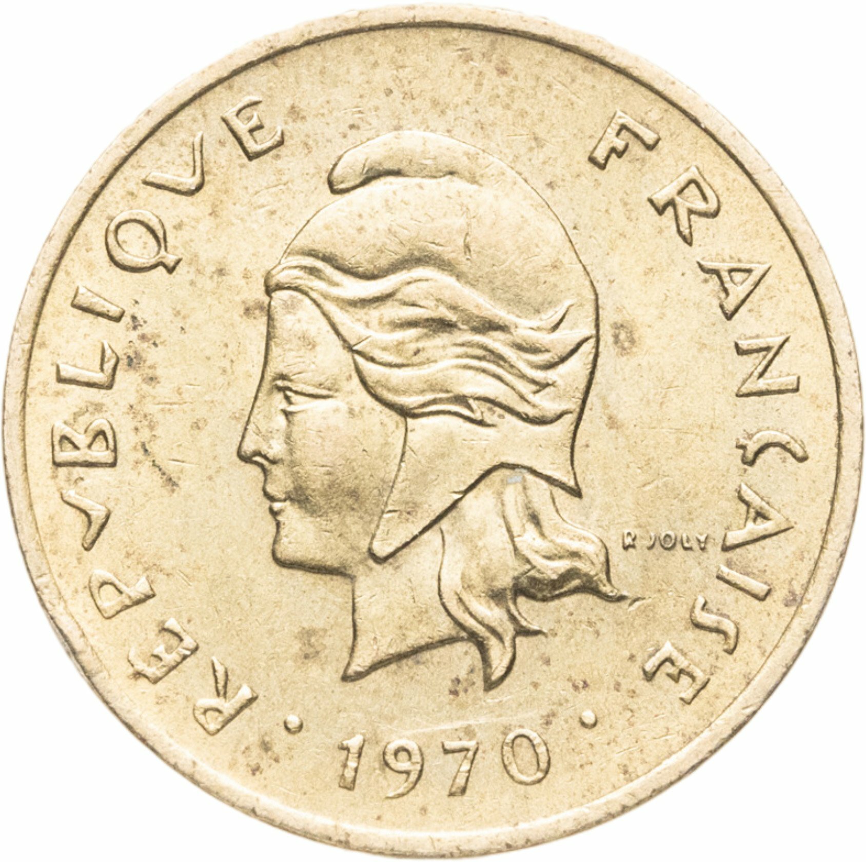 Новые Гебриды 1 франк franc 1970, Латунь, в сохранности XF