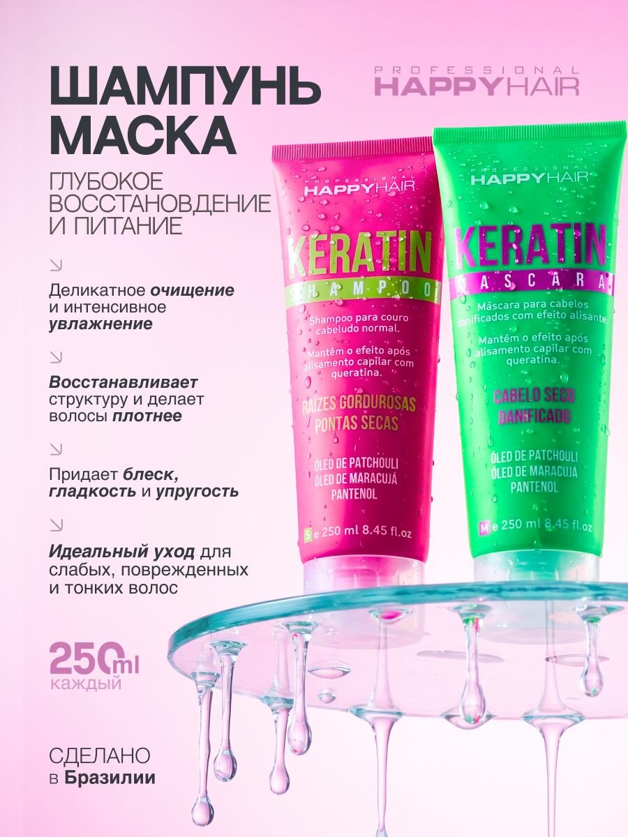 HAPPY HAIR Professional Keratin Шампунь и маска для волос
