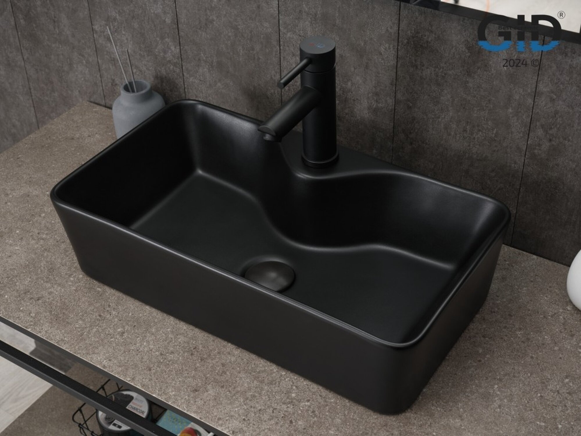 Раковина Gid Bm9092 53353, для ванной, накладная, черная матовая, 55x31x14