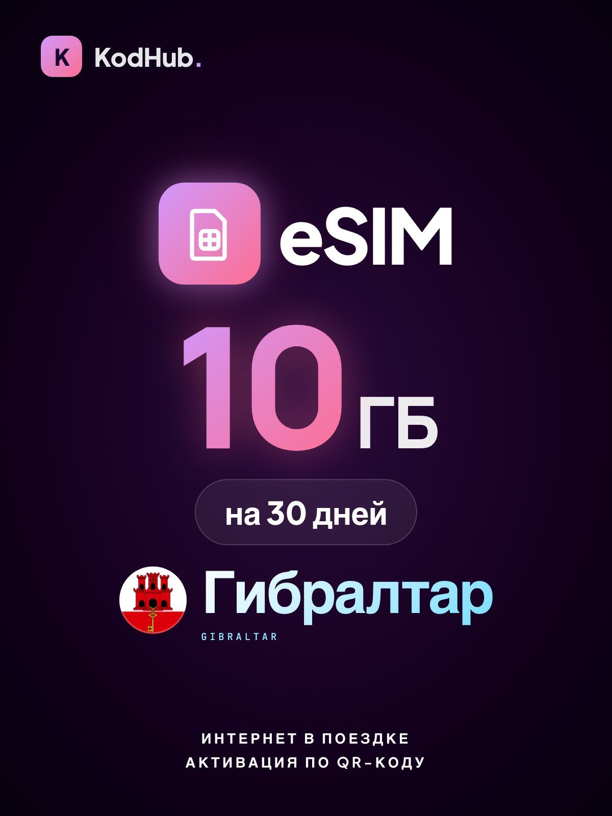 Туристическая eSIM Гибралтар 10 ГБ на 30 дней | интернет в поездке, связь за границей | QR-код активации