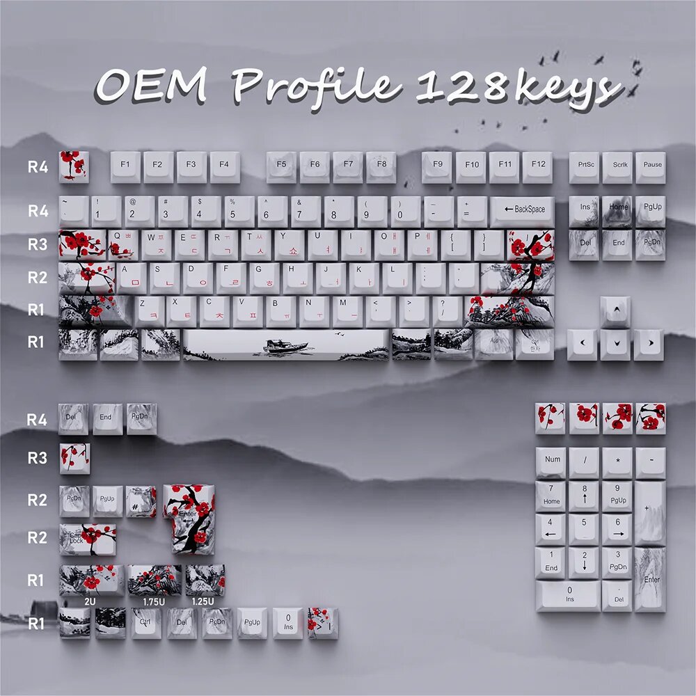 Колпачки для клавиатуры 128 клавиш Plum Blossom Korean Keycaps