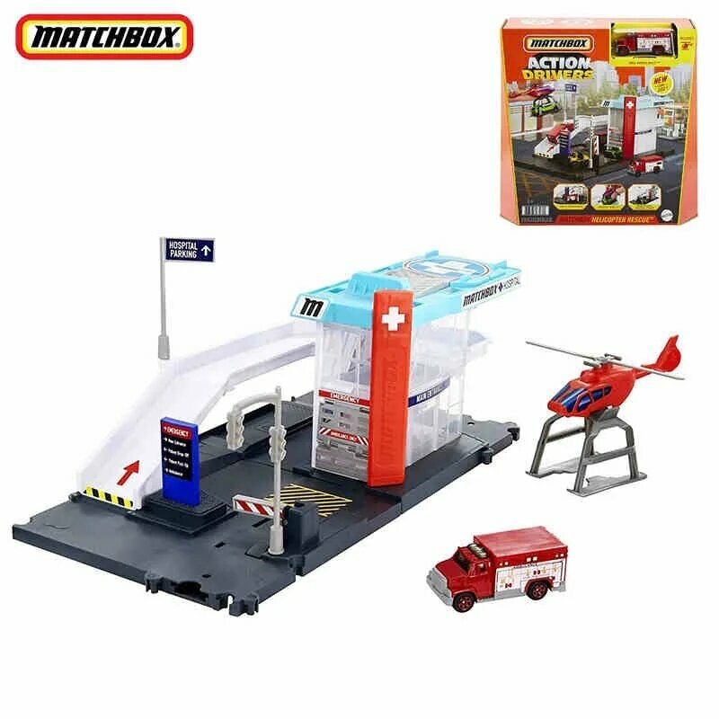 Машинка Matchbox Action Drivers Helicopter Rescue Playset With 1:64 Scale Toy Ambulance & Helicopter