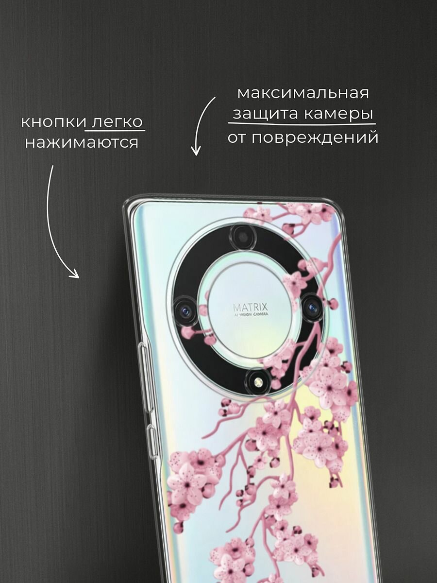 Силиконовый чехол на Honor X9A / Хонор X9A с принтом Розовая веточка сакуры — фото 1