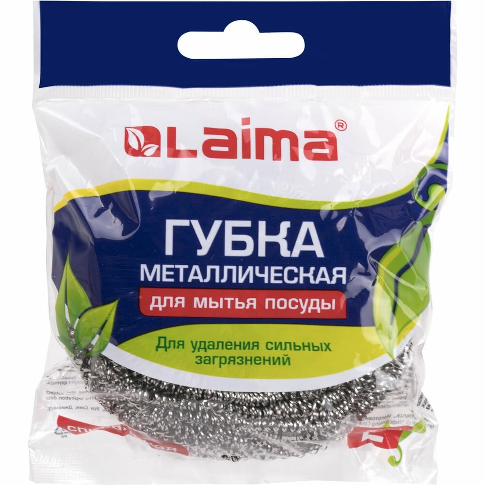 Губка LAIMA для посуды металлическая, большая, спиральная, 50 г, 603101
