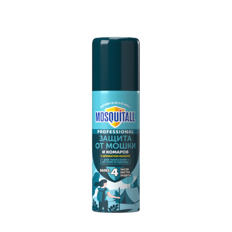 Средство репеллентное Mosquitall Professional Защита от мошки и комаров, с ароматом ванили, аэрозоль, 125мл