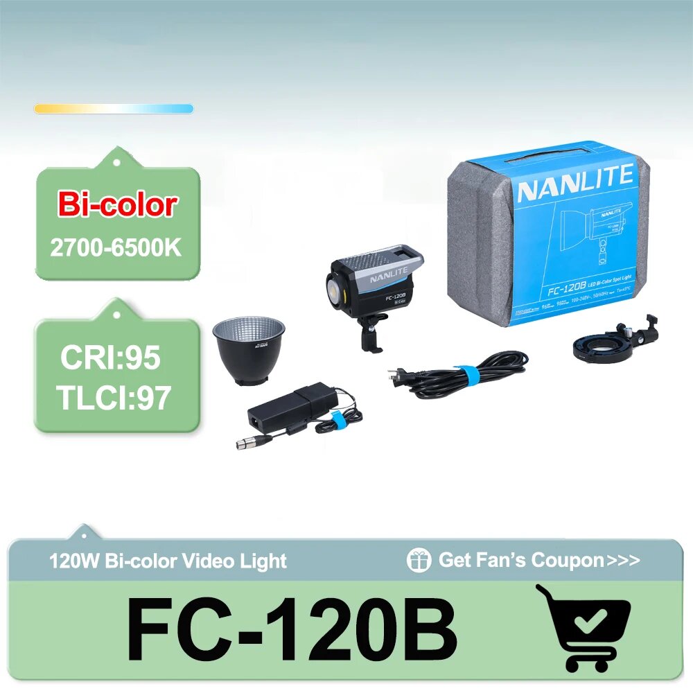 Nanlite FC-120B Двухцветный 145W 2700K-6500K светодиодный прожектор для фотографии, подводящий свет для видеосъемки на открытом воздухе, студий и прямой трансляции