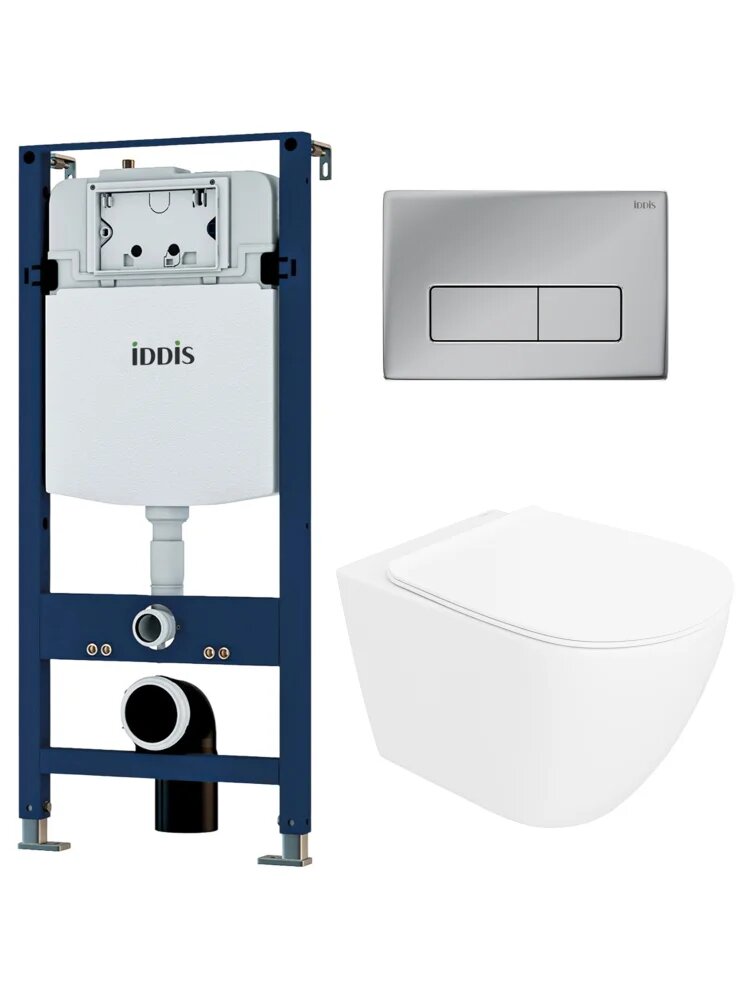 Комплект 4 в 1: Инсталляция IDDIS Профикс (Profix) PRO0000i32 / Унитаз подвесной STWORKI Готланд S13401WH безободковый, с микролифтом / Кнопка Юнификс (Unifix) UNI41CHi77, Комплект креплений