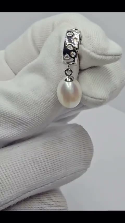 Серьги пусеты, с подвесками ZLATERA, серебро, 925 проба, родирование, жемчуг культивированный, размер 6 мм, длина 6 см, , бесцветный — фото 1