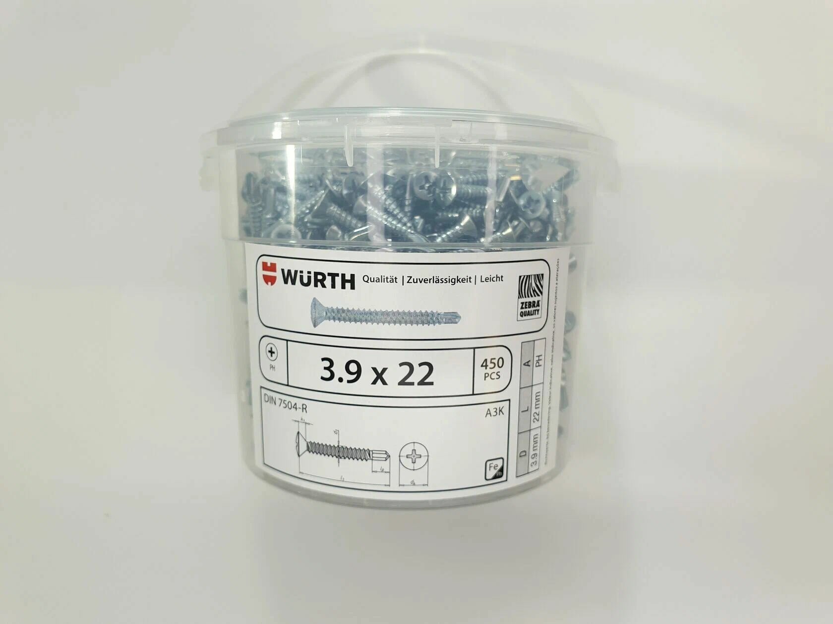 Саморез по металлу оцинкованный DIN 7504-R 3.9x22 (450 pcs) WURTH, Германия