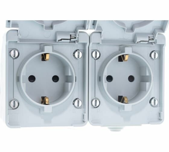 Горизонтальная розетка ЭРА 11260403 2x2PE IP65, шторки, 16A250В, ОУ, серый 5/ Б0035992