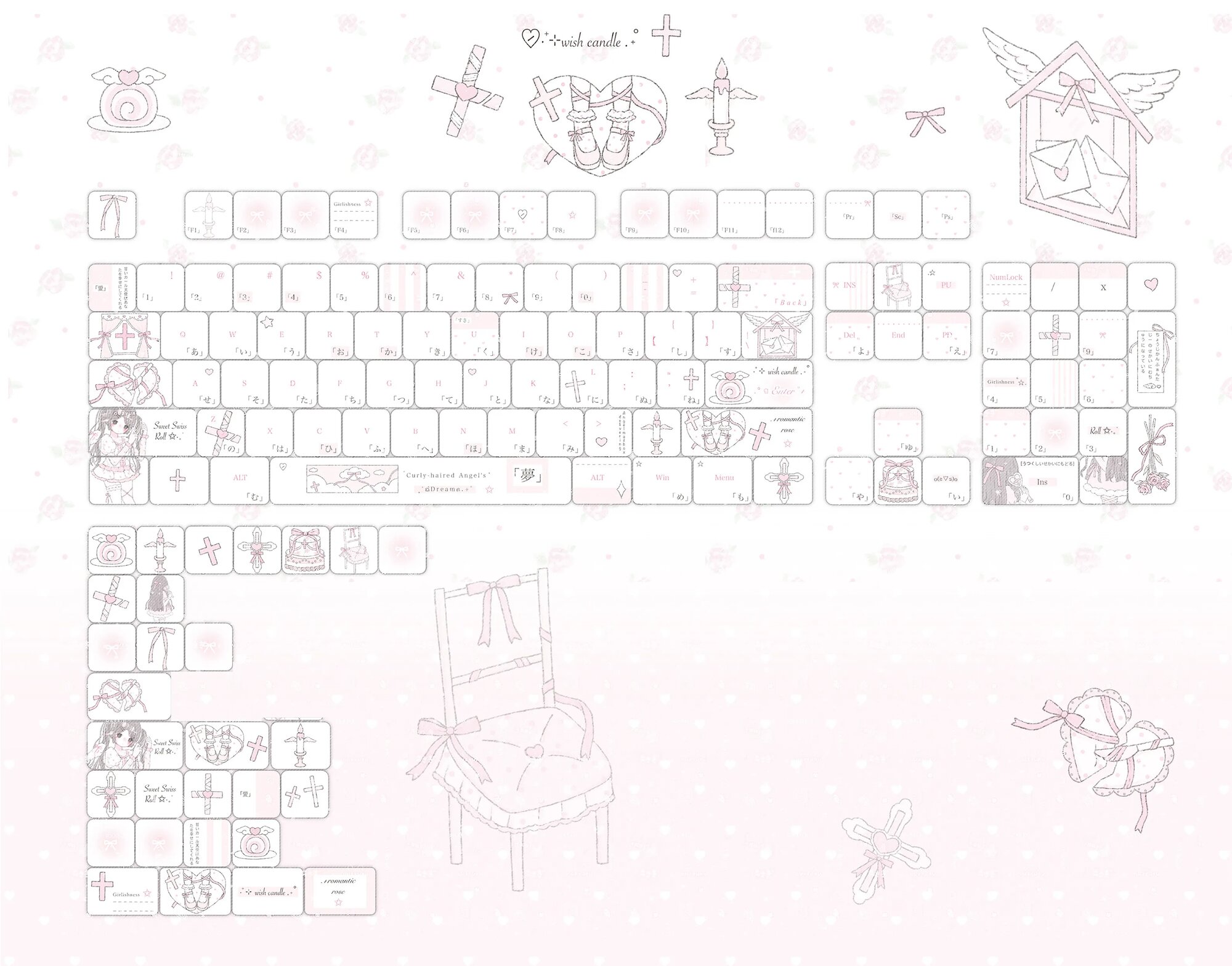 MAIMOOO Kawaii Curly Angel колпачки для клавиш Cherry Profile PBT розовые белые A-133Keys