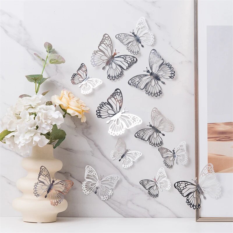 3D наклейки бабочки бумага 12 шт Белый, I Silver