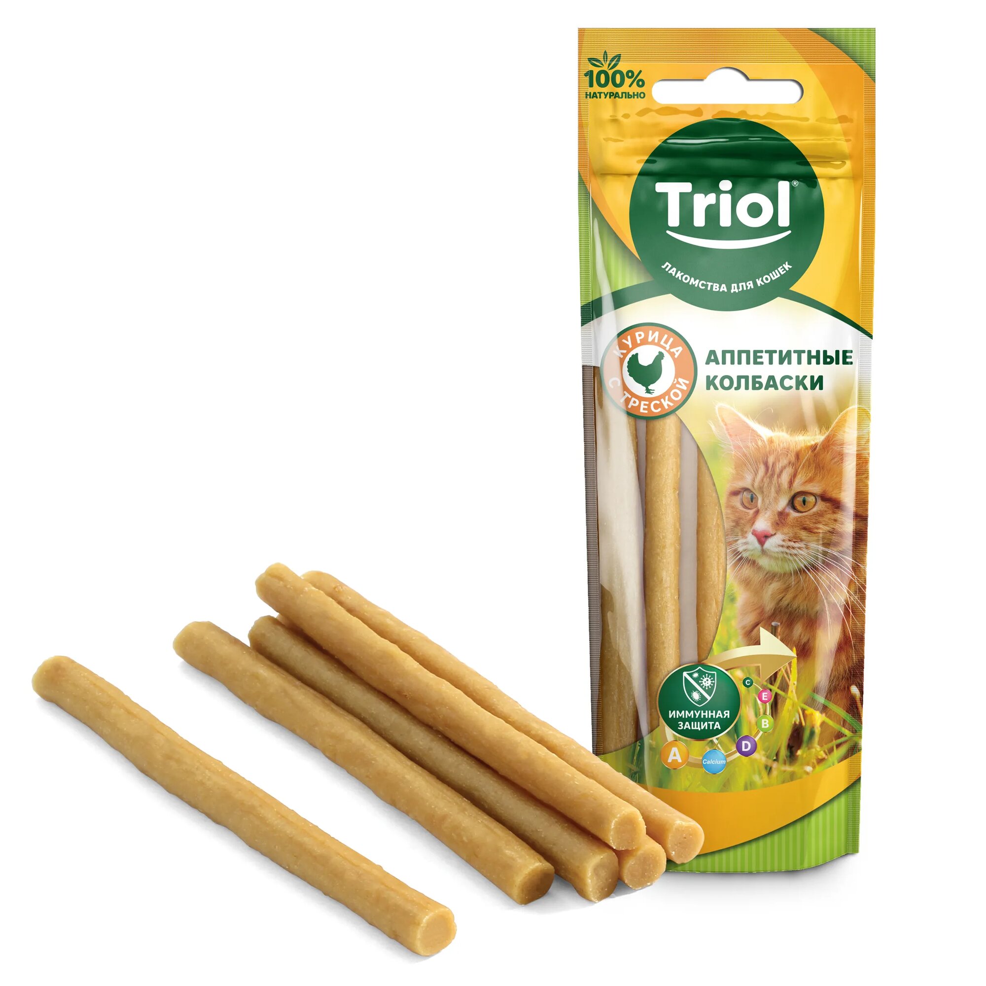 Лакомство для кошек «Аппетитные колбаски из курицы с треской», 40 гр, Triol