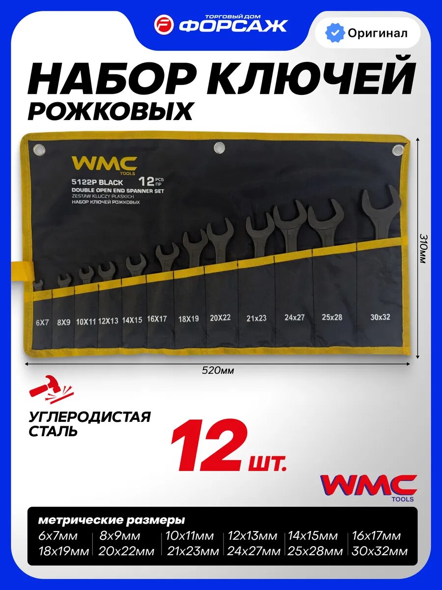 Набор ключей рожковых 12 предметов на полотне
