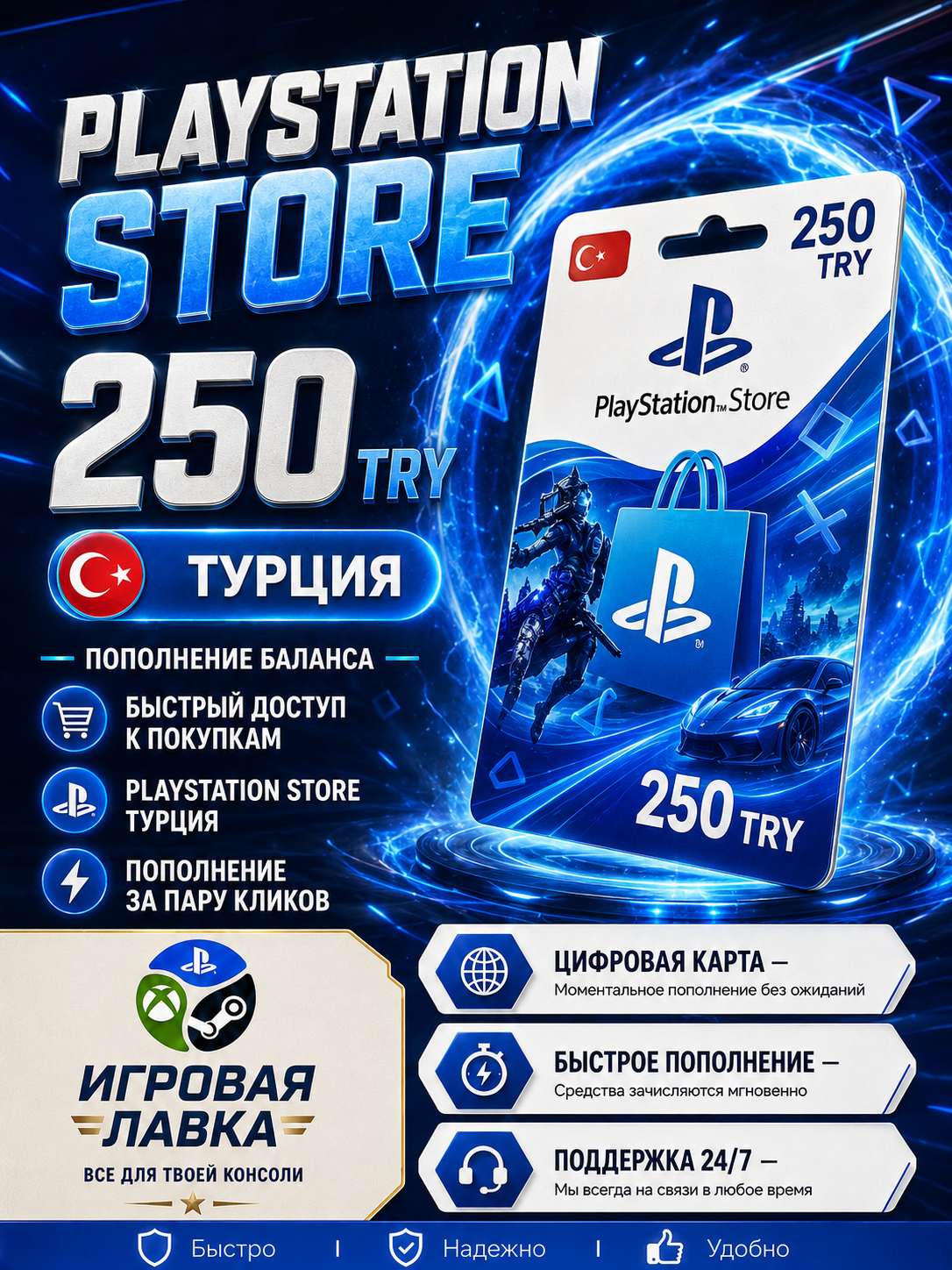 Карта пополнения PlayStation Store 250 TRY Турция | Цифровой код