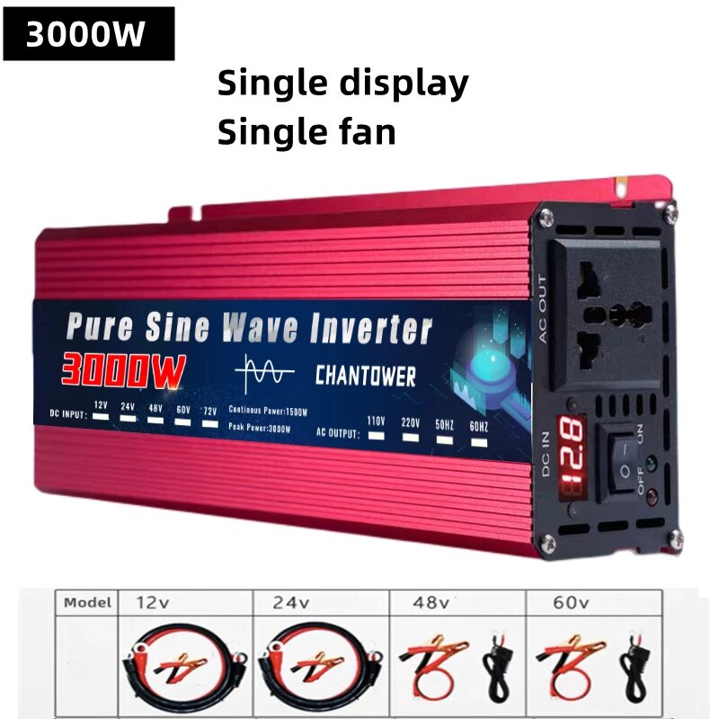 Инвертор с чистой синусоидой DC 12V/24V/48V/60V/72V в AC 220V/110V 1000W 2000W 3000W 4000W 5000W Преобразователь энергии Автомобильный солнечный инвертор