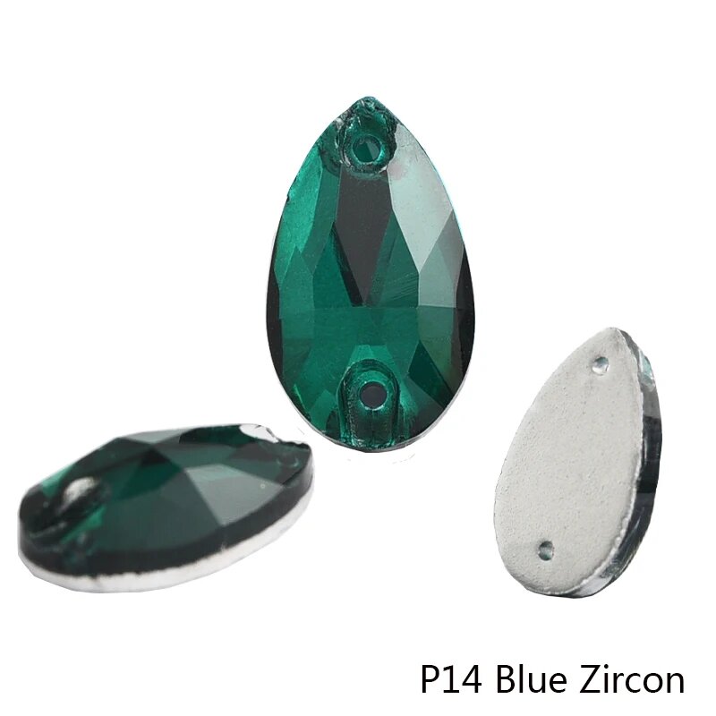 Стразы OLeeya капля стеклянные для декора Изумрудный, 13x18mm--24pcs, P14 Blue Zircon