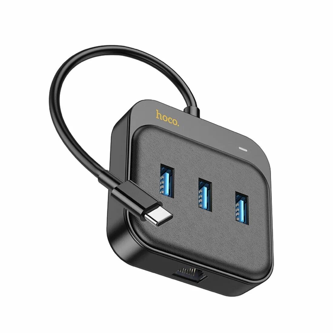 Кабель-переходник Hoco HB37 Type-C на HDMI/USB3.0/USB2.0/RJ45/USB-C, 0.2м, черный