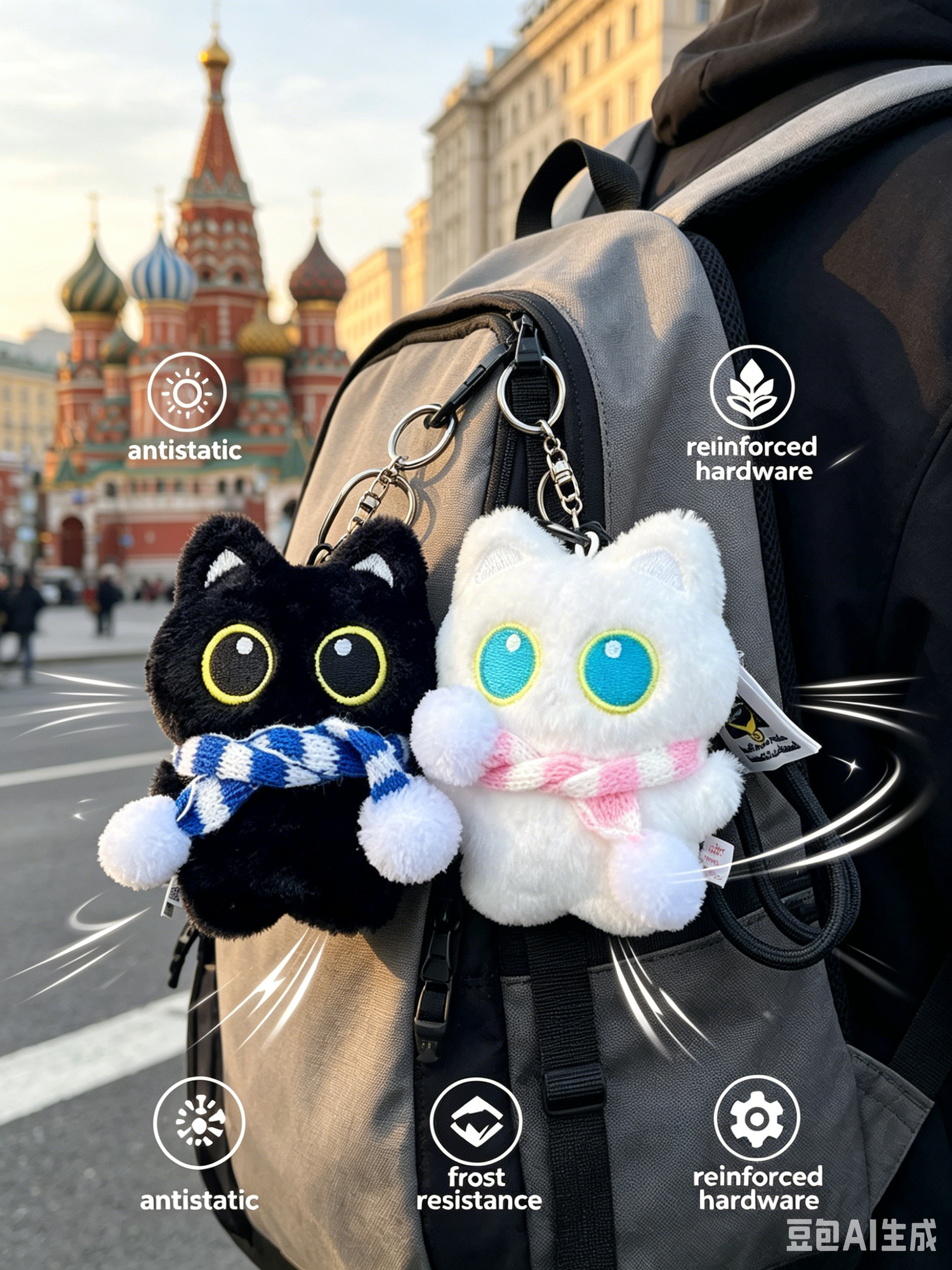 Мягкая подвеска-игрушка Кот , милый аксессуар с карабином, Маленькая черная кошечка и маленькая белая кошечка, 2 штуки
