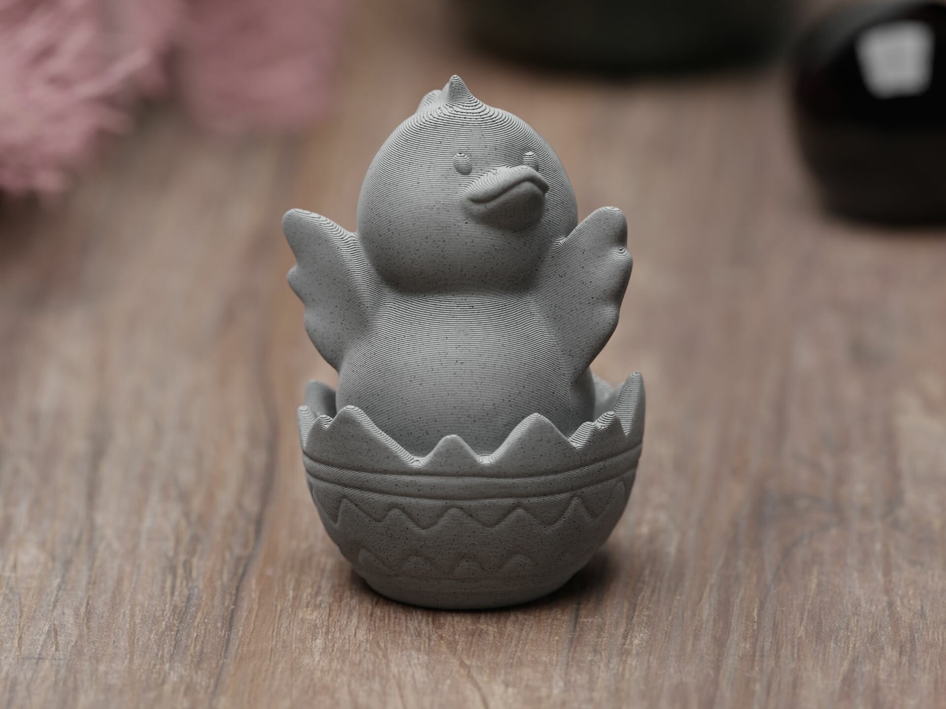 Декоративная фигурка цыпленка в скорлупе, 3D-печатный, PLA био-пластик, серый, подарок на Пасху