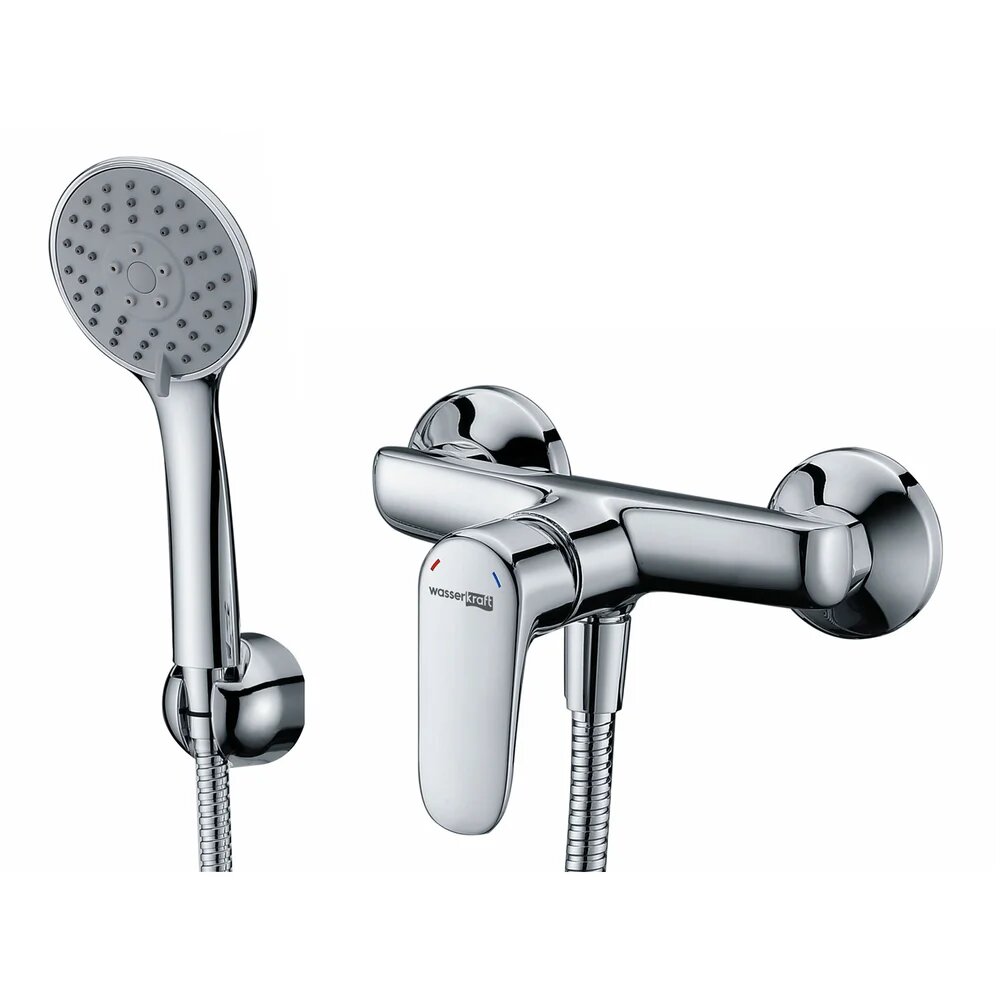 Смеситель для душа Wasserkraft Vils 5602 с душевым гарнитуром, хром, глянцевый, настенный, латунный, однорычажный, смеситель для ванны с душем