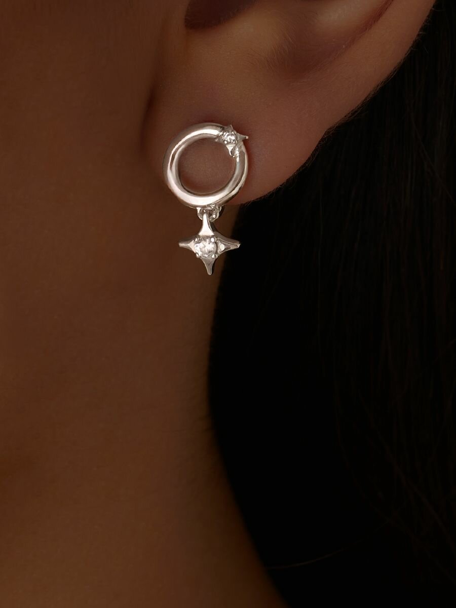 Серьги, серебро, 925 проба, родирование, фианит