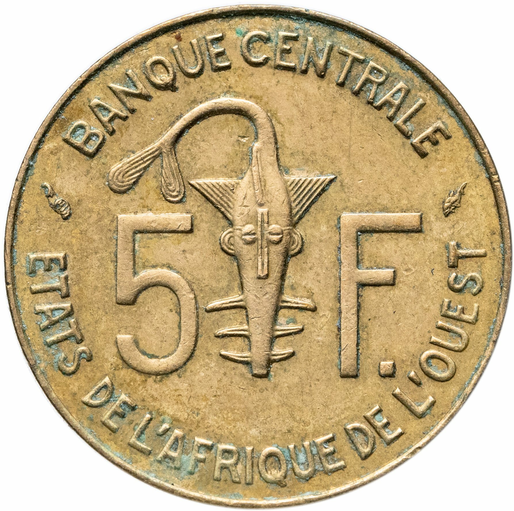 Западная Африка BCEAO 5 франков francs 1989, Алюминий-Никель-Бронза, в сохранности XF