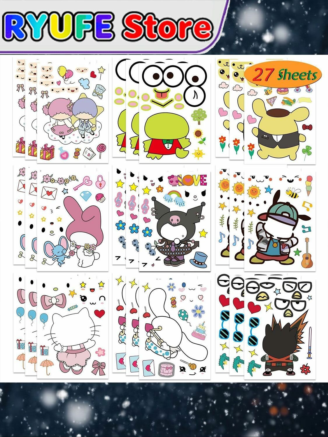 Водонепроницаемые наклейки Sanrio для девочек. Смена нарядов. Декор для учебников и блокнотов.
