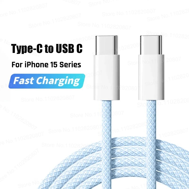 Кабель Type-C to USB-C, 2м, Голубой, для iPhone 15 Series, Fast Charging
