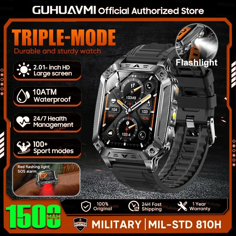 Водонепроницаемые смарт-часы GUHUAVMI Black 1500mAh