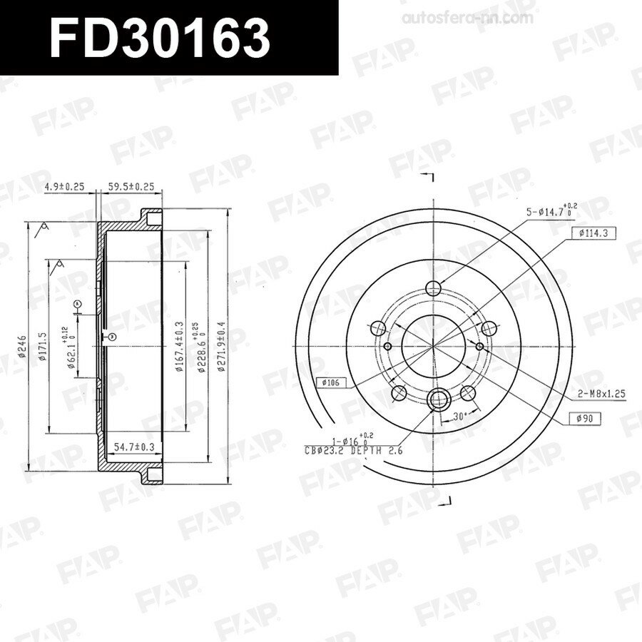 FAP FD30163 барабан тормозной!\ Toyota Rav 4 1.8/2.0/2.0D 94-06