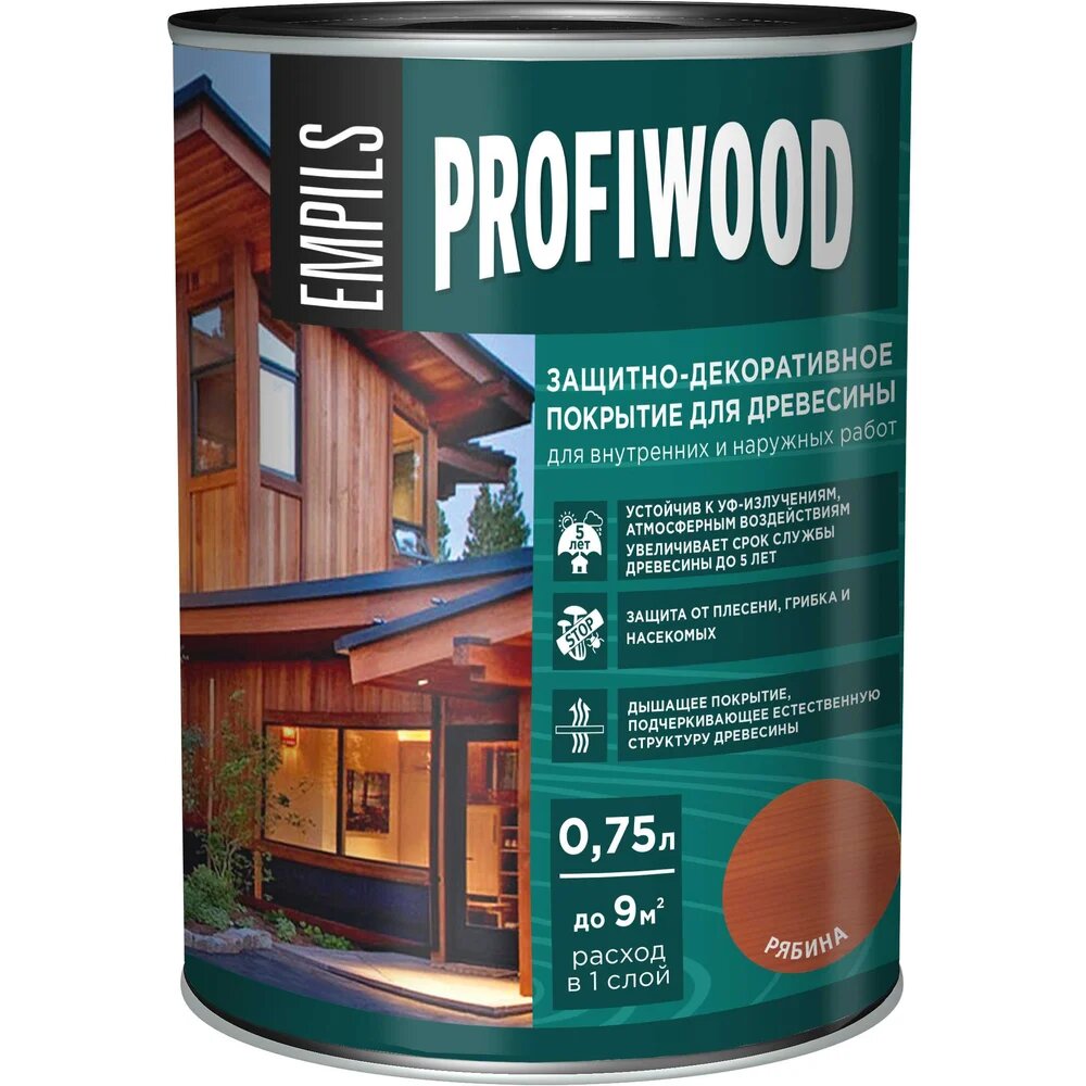 Защитно-декоративное покрытие для древесины PROFIWOOD (рябина; 0.75 л; 0.7 кг) 72625
