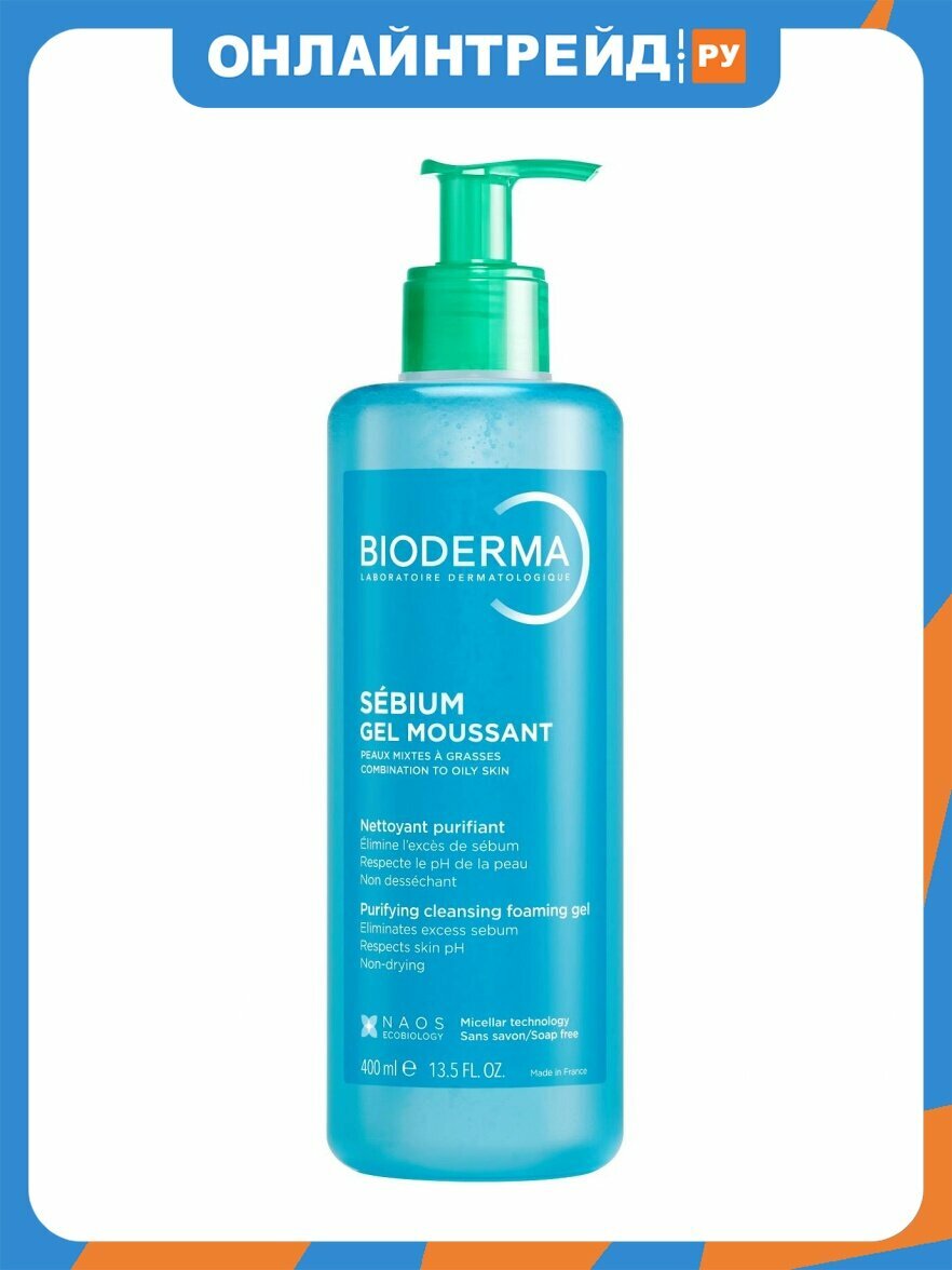 Очищающий гель для лица Bioderma Sebium для комбинированной, жирной и проблемной кожи лица и тела, 400 мл