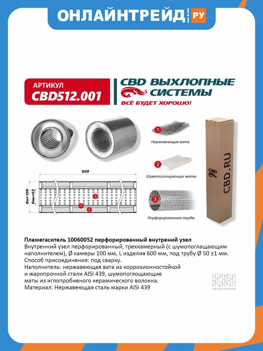 Пламегаситель Cbd перфорированный внутренний узел, нержавеющая сталь, 512.001