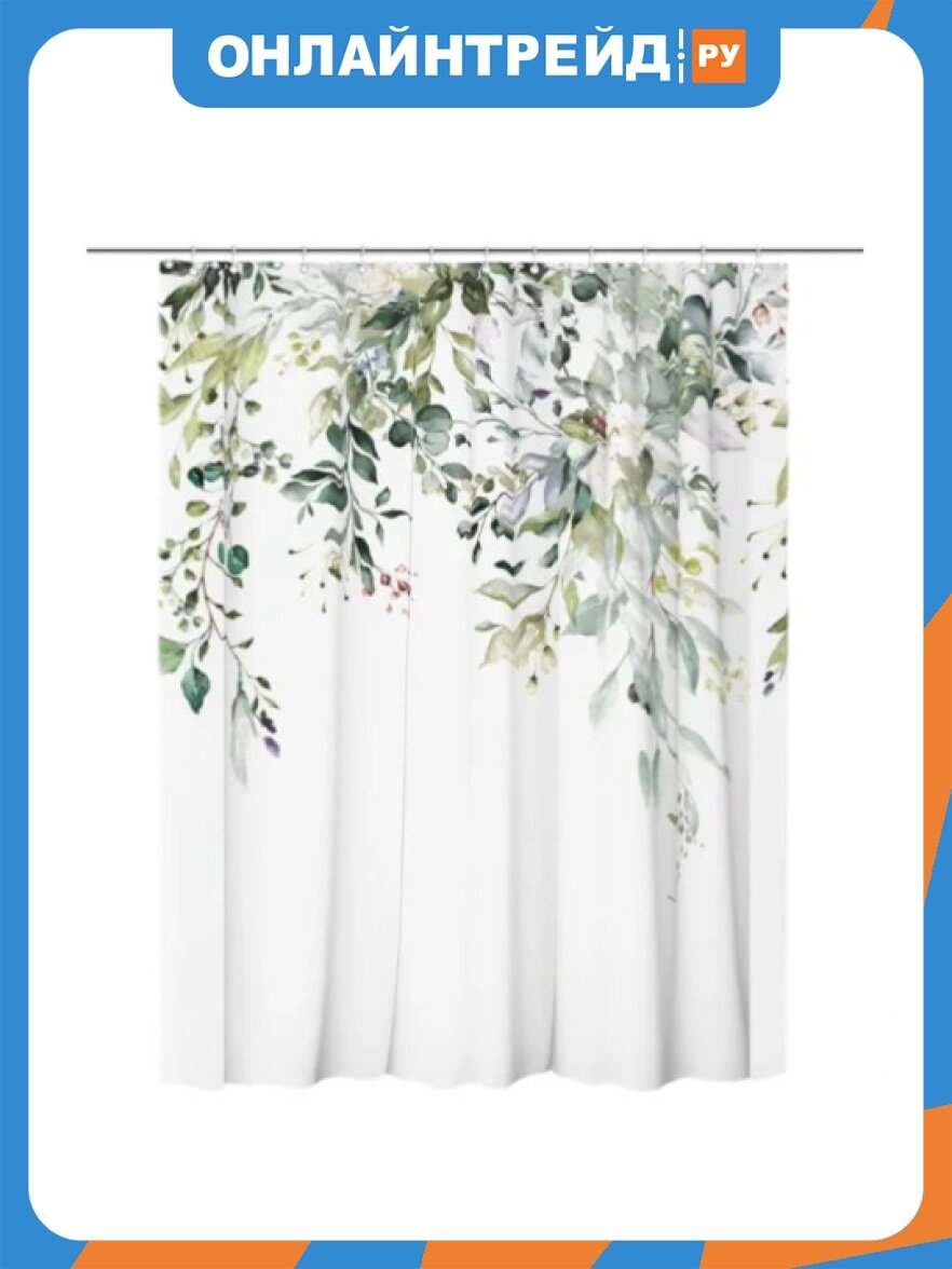Штора для ванной Defender Home Elegance L-01 180x200cм,90гм2, листья зеленые