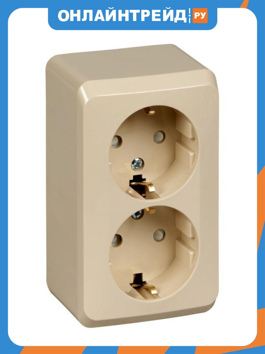 Розетка Systeme Electric (schneider Electric) SCHNEIDER ELECTRIC 2-ая с/з со шторками SE Этюд наруж, Кремовый, PA16-008K