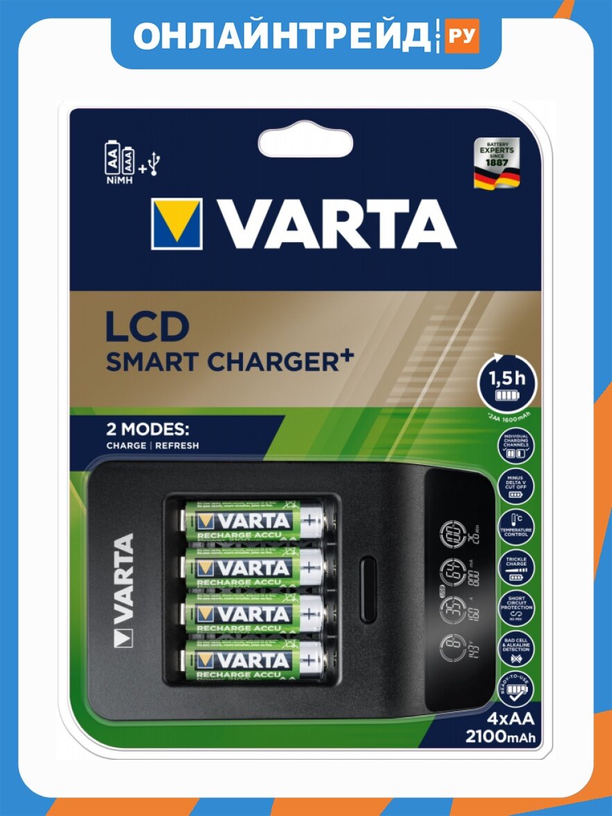 Зарядное устройство Varta LCD Smart Charger + 4AA 2100 mAh