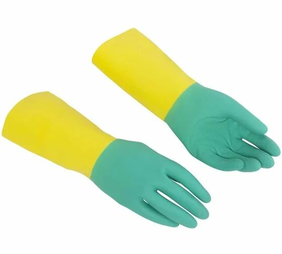 Латексные перчатки с неопреном Vileda Professional усиленные, зеленый/желтый, XL