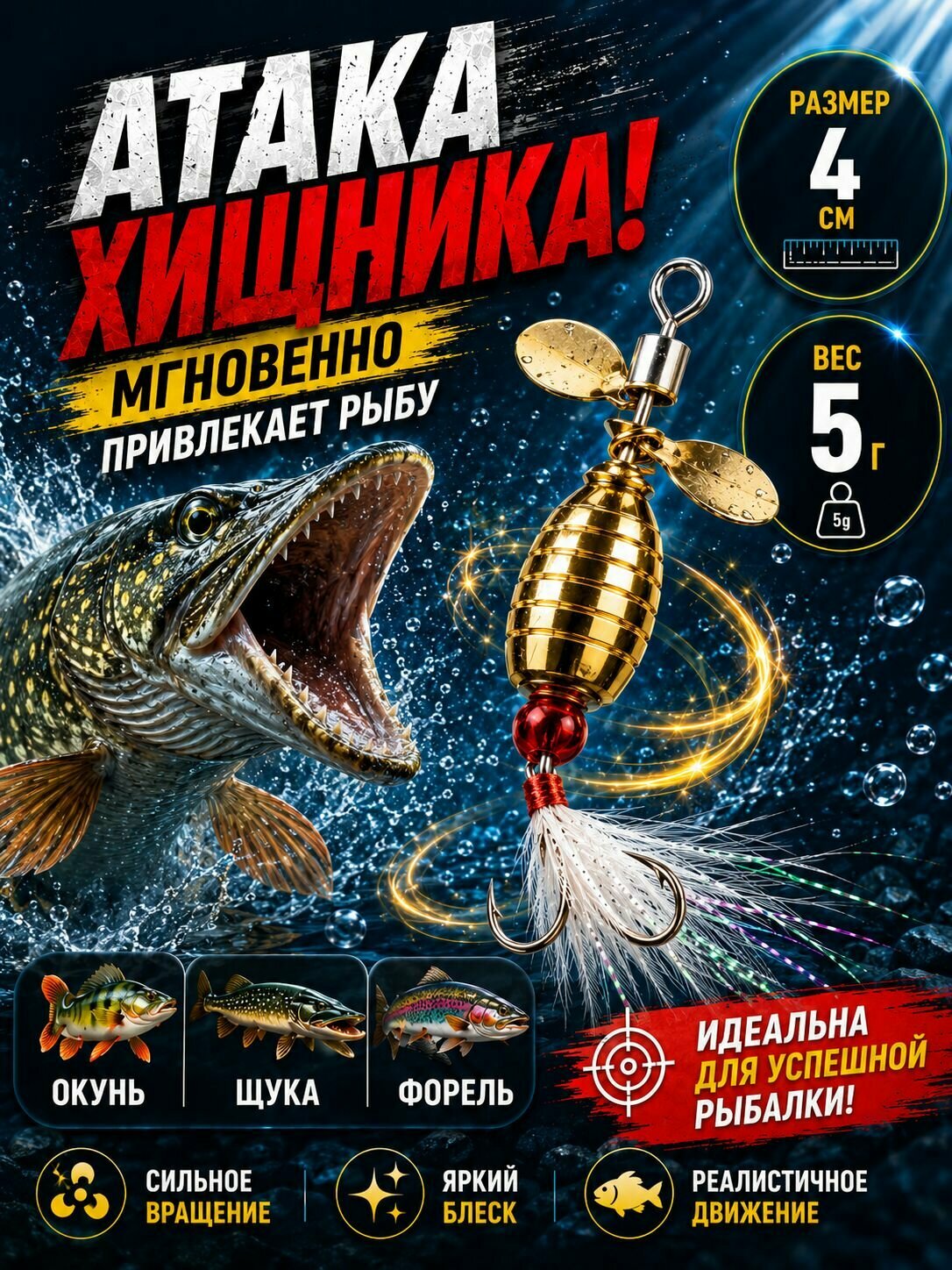 Блесна-турбинка с пропеллером "Хищница" 5 гр , золото