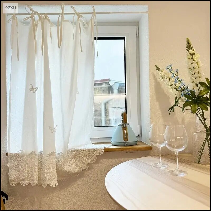 Textipion белые полупрозрачные шторы с вышивкой бабочкой 1Pc W120xH160cm