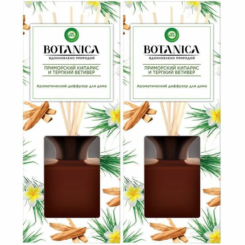 Ароматический диффузор Air Wick Botanica Приморский кипарис и терпкий ветивер с палочками 80 мл, набор: 2 штуки