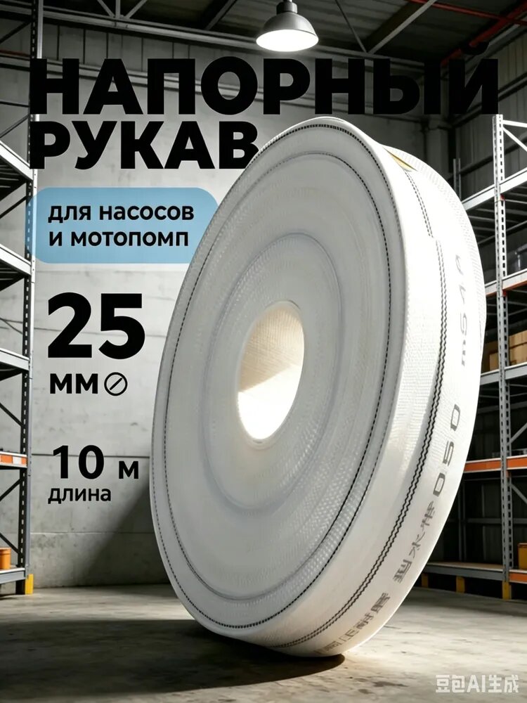 Поливочный шланг (ПВХ)/напорный шланг для дренажного насоса и мотопомпы, диаметр 25 мм, длина 10 м