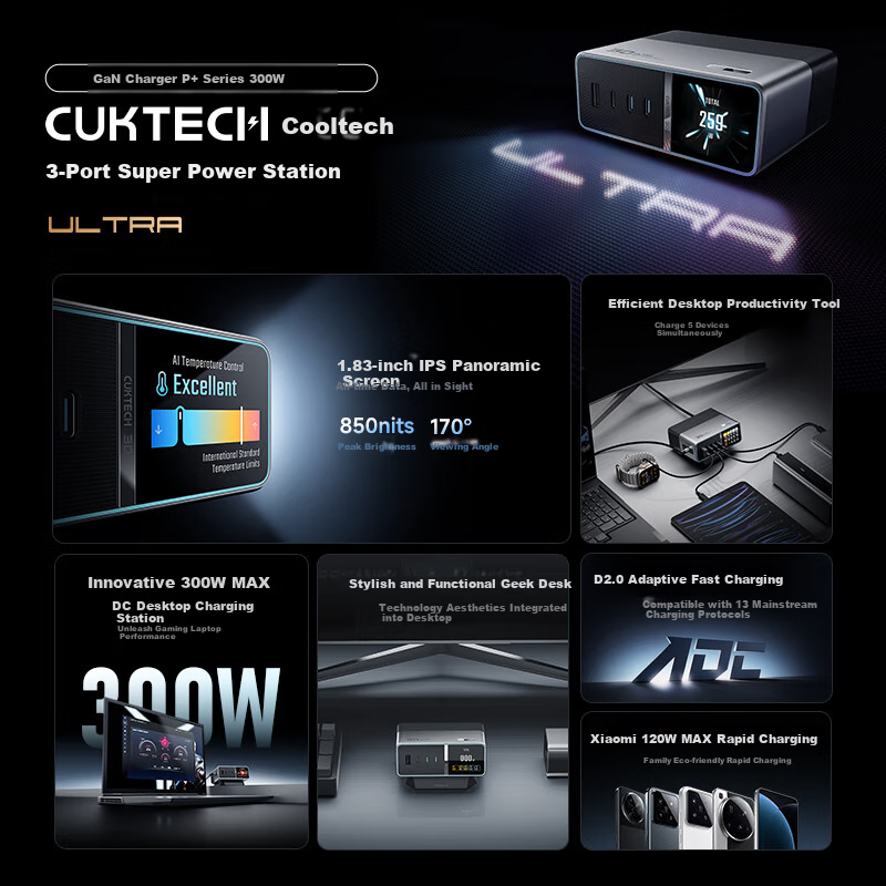 CUKTECH Kuotai Ke No.30 300W настольная станция GaN зарядки для игровых ноутбуков, Xiaomi, Apple 17 Цвет：Настольная