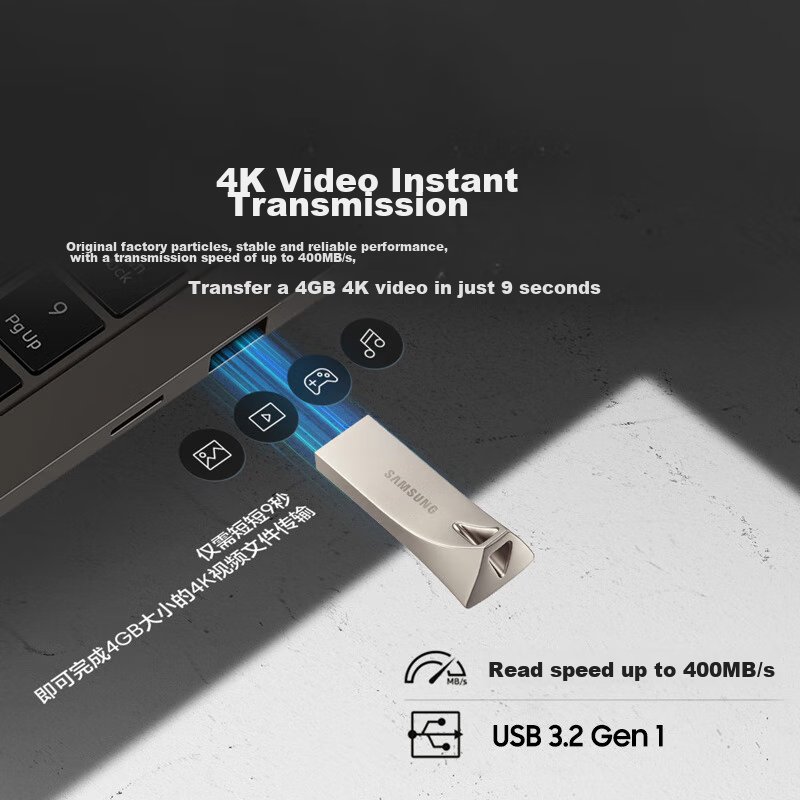 Samsung 512GB USB3.2 флеш-накопитель Deep Space Gray Металл Высокая скорость 400 МБ/с для студентов и офиса Ёмкость：512