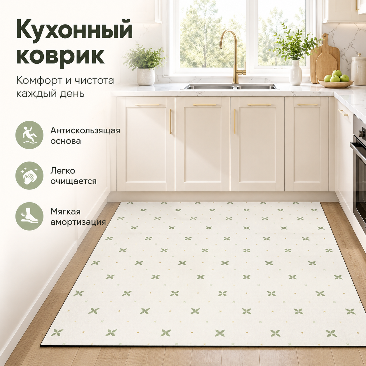 Ковер "Кухня, Спальня", ПВХ, водонепроницаемый, маслостойкий, 60*200см
