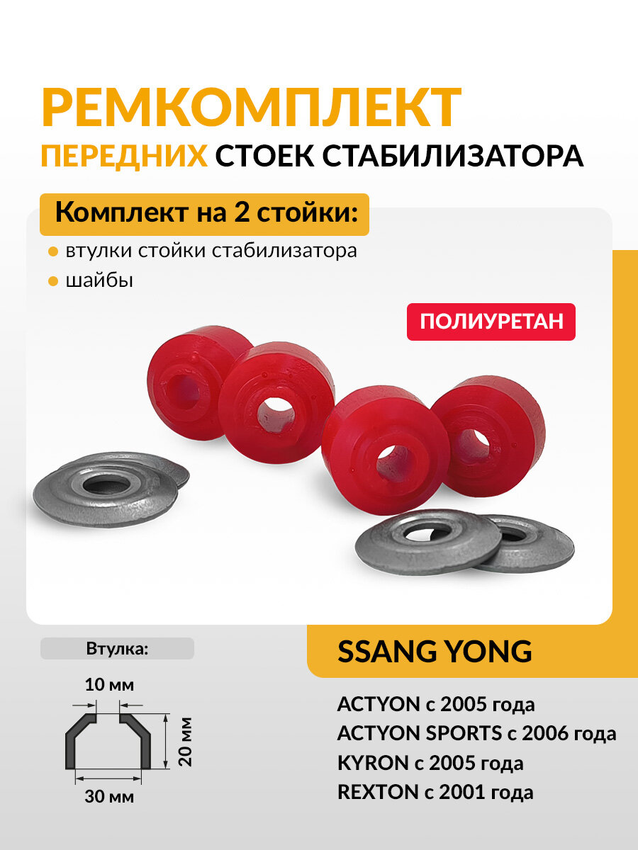 Ремкомплект стоек стабилизатора Ssang Yong Actyon, Kyron, Rexton Санг Йонг Актион, Кайрон, Рекстон полиуретановые