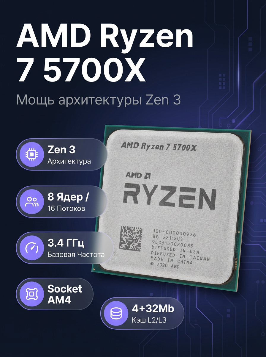 AMD Ryzen 7 5700X (100-000000926) 3.4 GHz/8core/4+32Mb/ Socket AM4
