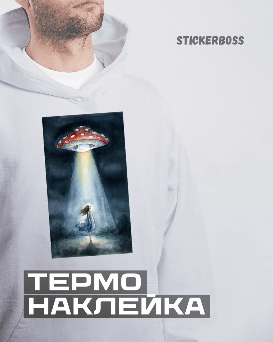 Термонаклейка термотрансфер на одежду "Девушка и мухомор" рисунок — фото 1