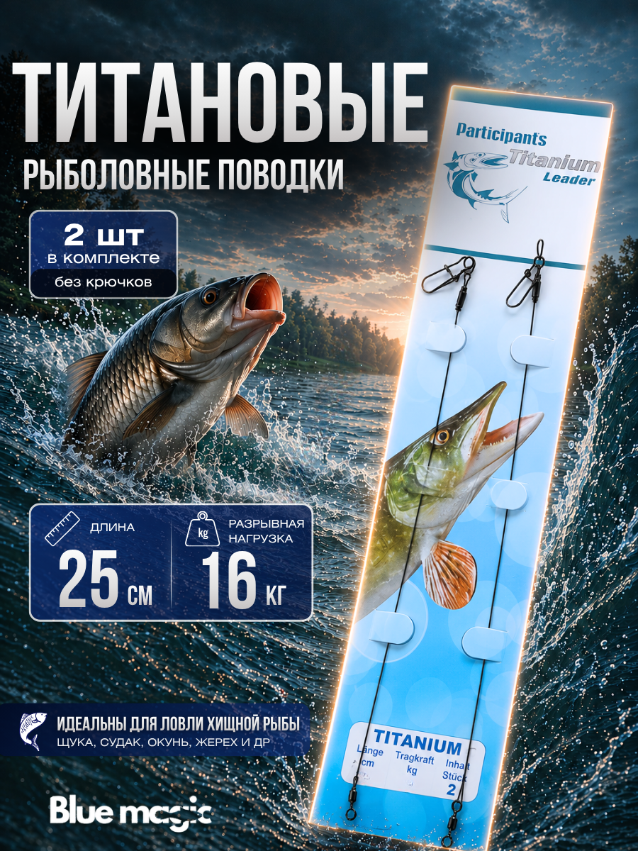 Поводок рыболовный титановый / Набор поводков Titanium leader - 25 см , 16кг , 2шт