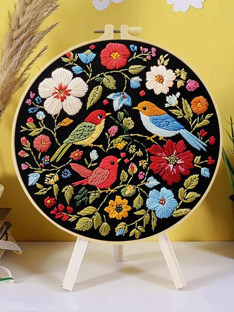 Набор для вышивания,20X20CM, подходит для начинающих, Цветы и птицы